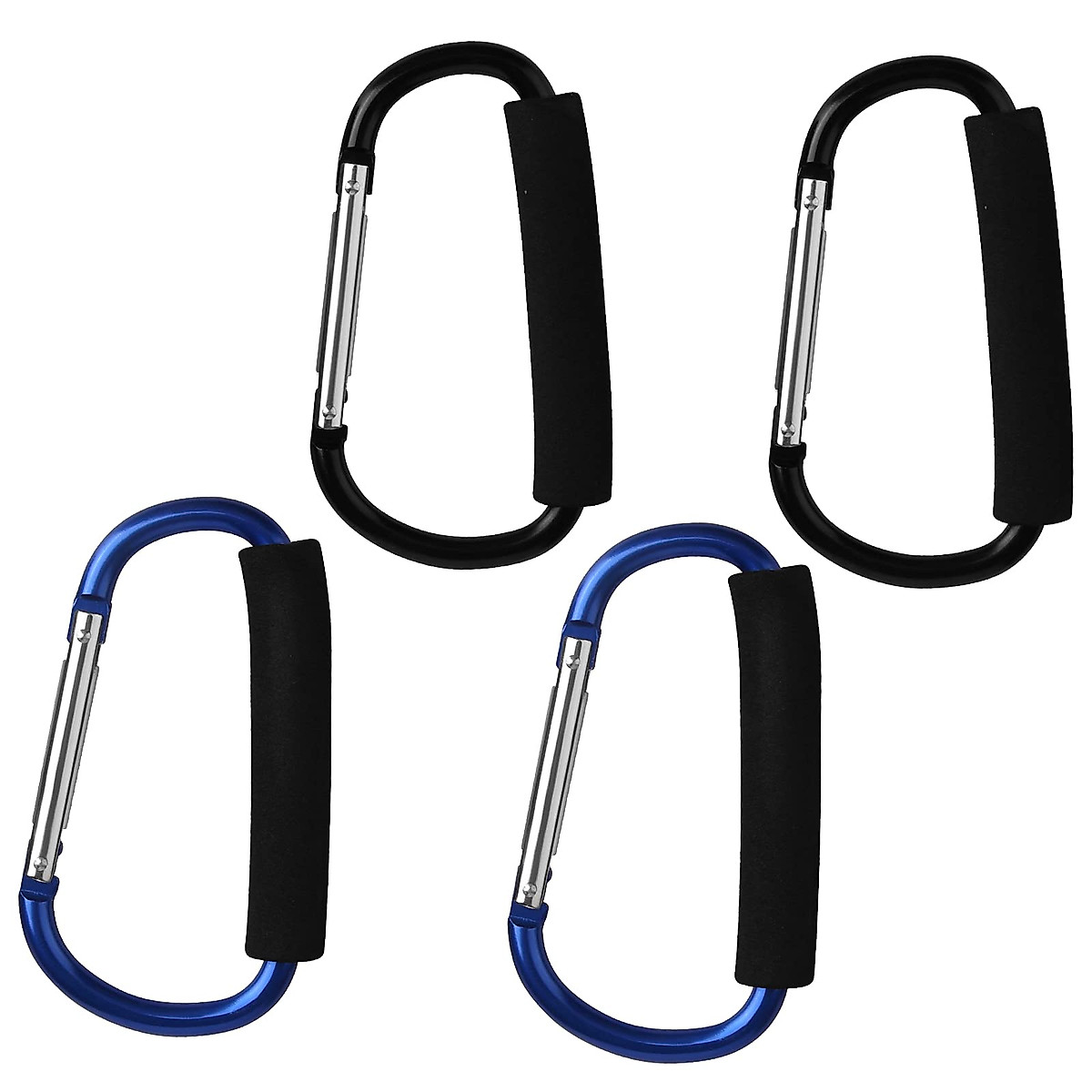 sansheng 4 Pack Large Carabiner 5.5" D Style Click and Carry Bag Carrier Stroller Hooks(Black and Blue)