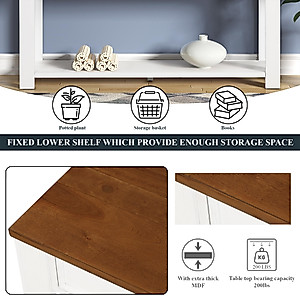 KLIECH 63" Pine Wood Console, Sofa 4 Drawers and 1 Bottom Shelf,Narrow Long Table for Living Room Entryway Hallway Bedroom,Antique White+ Brown Top