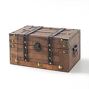 SLPR Alexander Small Wooden Storage Chest Trunk | Decorative Wood Box with Lid | 11" x 7" x 5.5"
