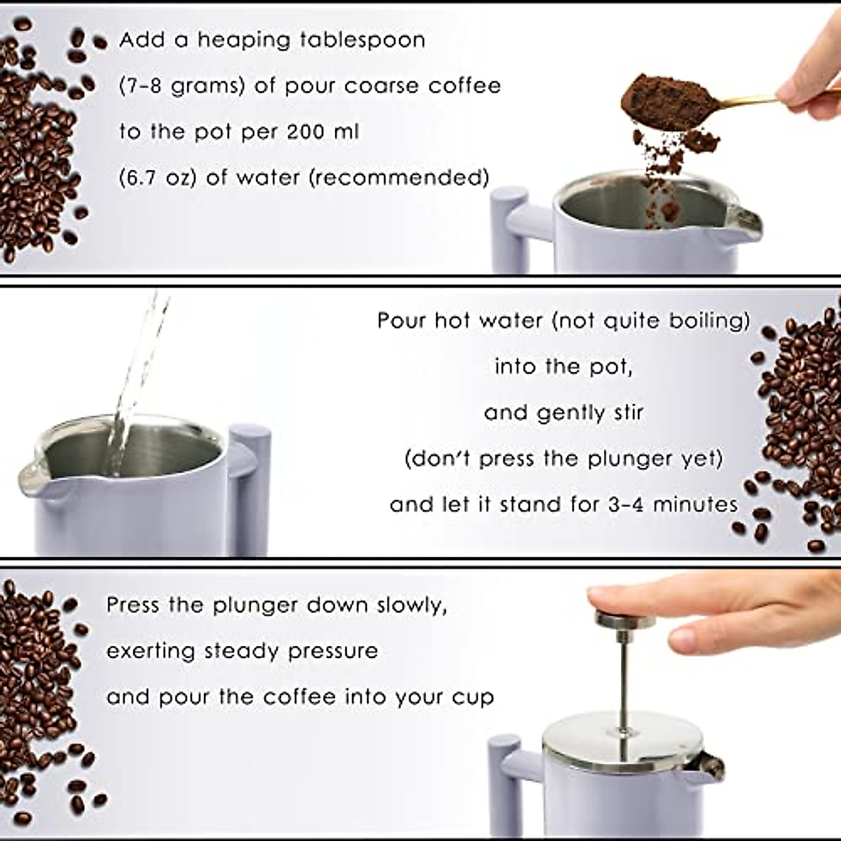 Mixpresso Stainless Steel French Press Coffee Maker 27 Oz 800L Double Wall Metal Insulation Coffee Press & Tea Brewer Easy Clean & Easy Press, Strong Quality Coffee Press (Light Blue)