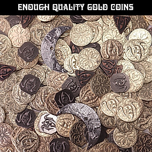 145PCS Metal DND Coins & Leather Bag, Contains 60 Gold Coins, 40 Sliver Coins, 40 Copper Coins and 5 Platinum Coins, Tokens with Glow in The Night Eyes Bag for RPG Tablelap Games