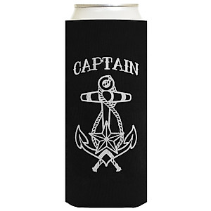 Captain First Mate Can Coolers Nautical Sailing Couples Gift 2 Pack Ultra Slim Can Coolie Energy Drink Coolers Black Magenta