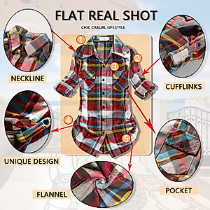 Match Womens Button Down Flannel Plaid Shirts roll up Long Sleeve Shackets Business Blouse Top (X-Large, Checks#16)