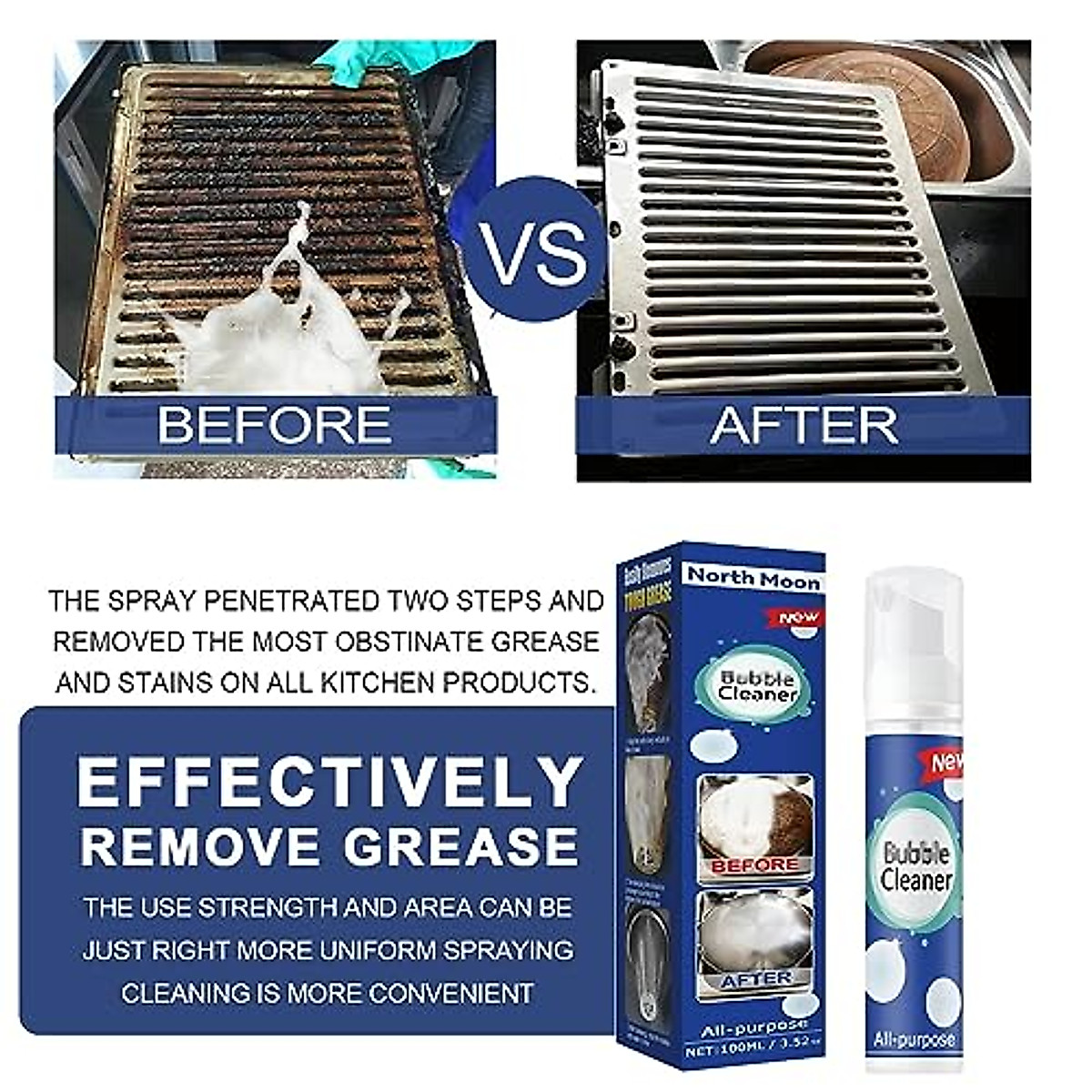 WKHOEOYV Bubble Cleaner Foaming Heavy Oil Stain Cleaner, All Purpose Bubble Cleaner Kitchen Deep Cleaning Spray, All-purpose Rinse-free Cleaning Spray, Stubborn Grease Grime Remover (1PCS*100ML)