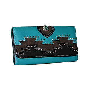 western Aztec Accent Purse Handbag/Wallet Set - Turquoise