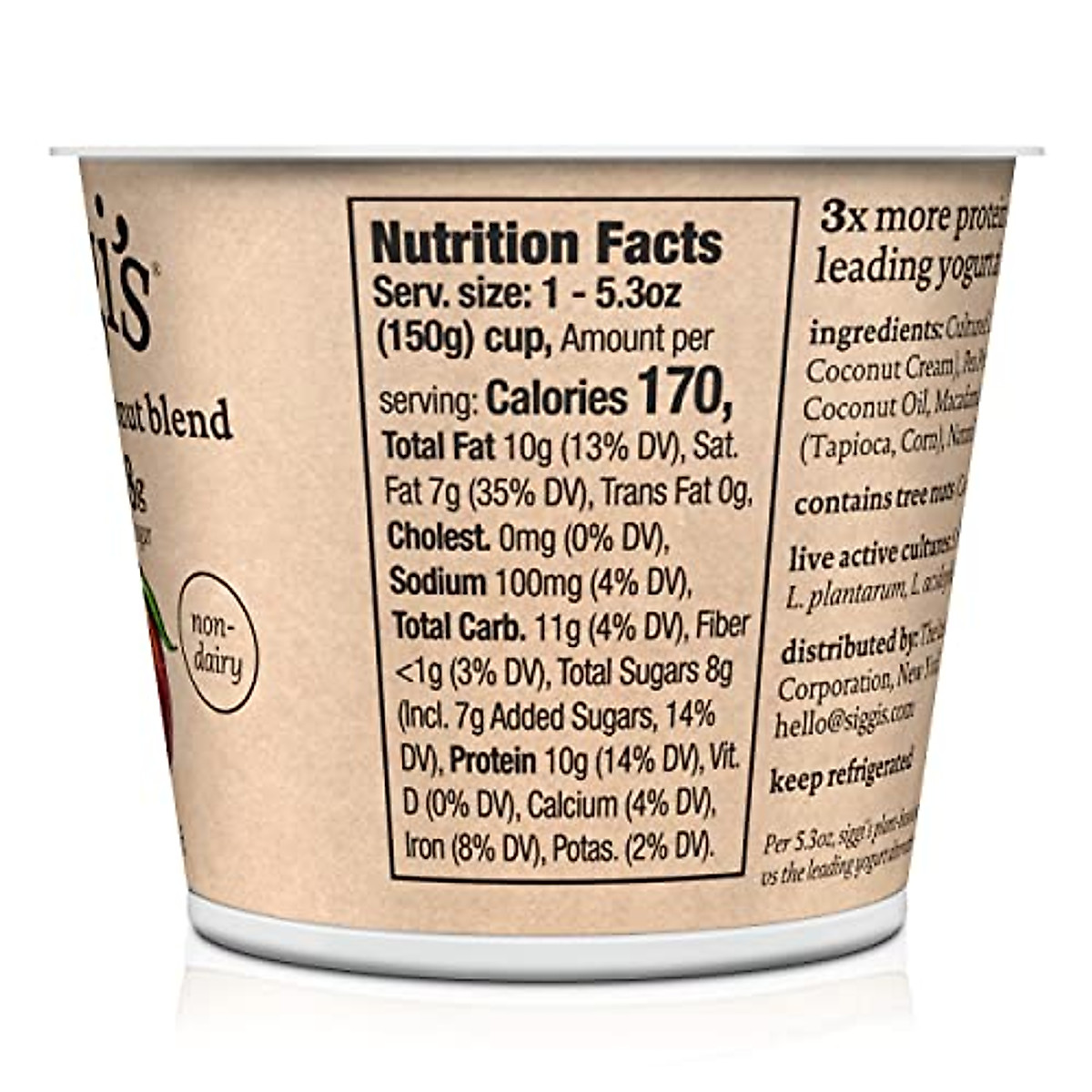 siggi's® Plant-Based Coconut Blend, Peach, 5.3 oz. Cup – Single Serving Dairy Free Snack, More Protein Than Sugar