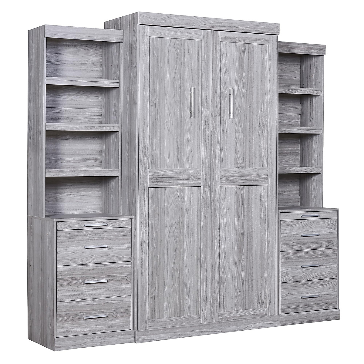 Unique Twin Size Murphy Bed with Storage Shelves and Drawers, Multiple Storage Bed Suitable for Guest Room, Office, Apartment