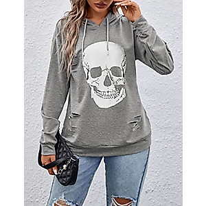 Blooming Jelly Women's Skeleton Hoodie Skull Graphic Hoodies Long Sleeve Top Pullover Oversized Sweatshirt（X-Large,Grey-Hoodie）
