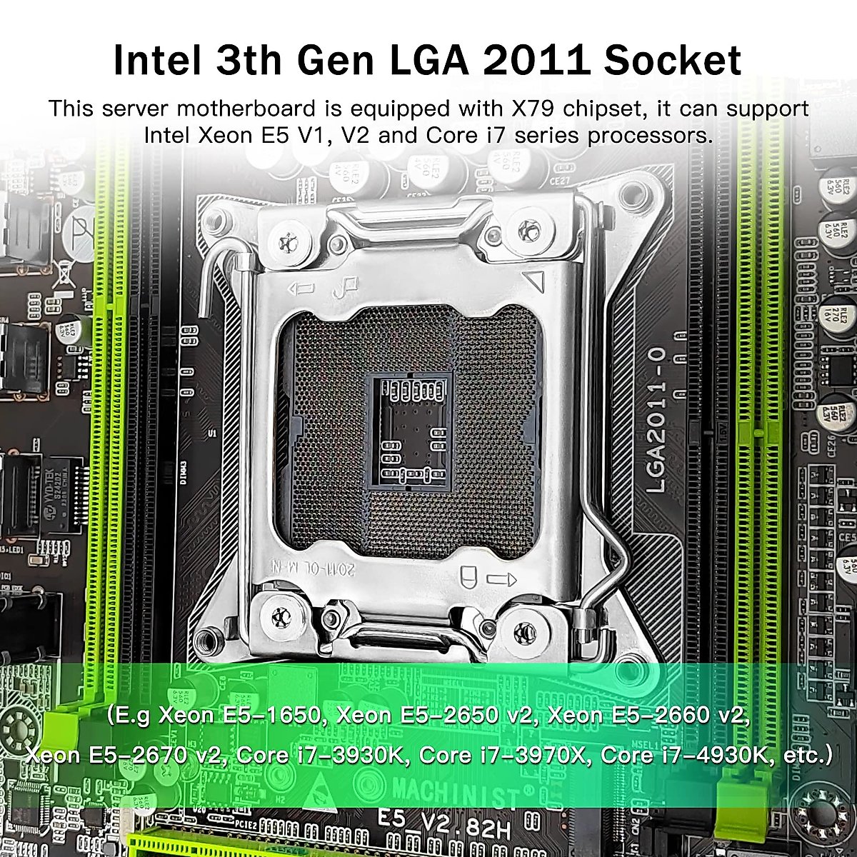 MACHINIST X79 Server Motherboard, Intel 3th Gen LGA 2011 Computer PC Motherboards (Micro ATX, PCIe 3.0, NVME/SATA M.2, 4 Channel DDR3, USB 3.0, SATA 6Gbps) for Intel Xeon E5 V1/V2, Core i7 Processor