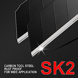 HAUTMEC 10PCS 18mm Triple Cutting-edge Snap Off Blades, Retractable Black Replacement Blades, SK2 Heavy Duty Utility Knife Blades, Strengthened Safety Box, for Box, Carpet, Rope HT0083-BL