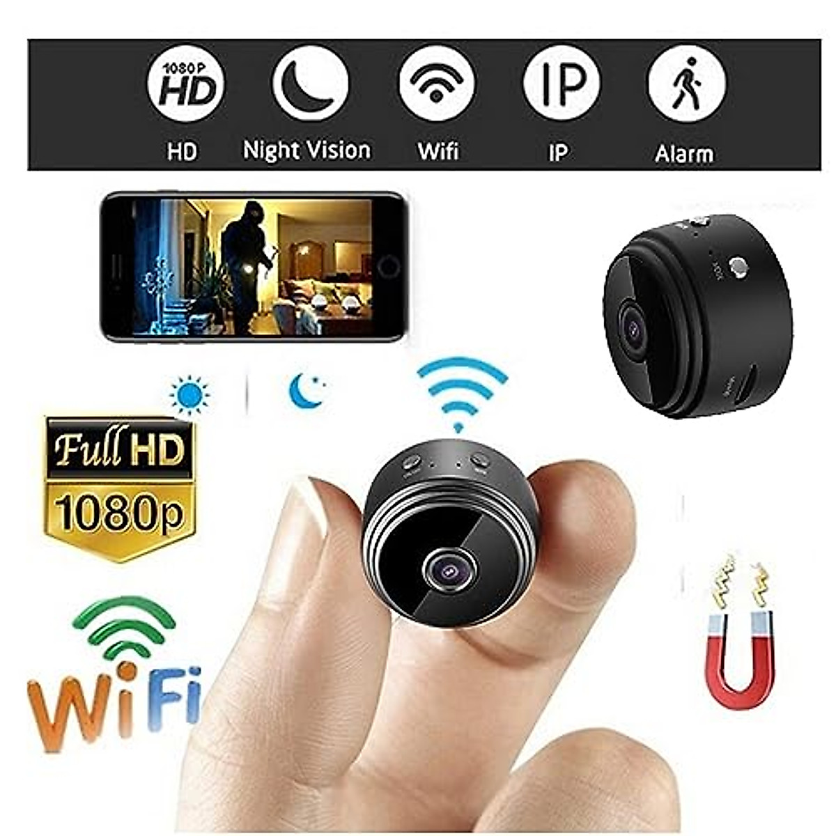 Gosuguu Mini 1080P HD Camera Wireless WiFi for Home - Security Cam Night Vision Motion Detects with 360° Adjust Snake Tube,Built-in 320mA Battery,Support 2.4GHZ WiFi