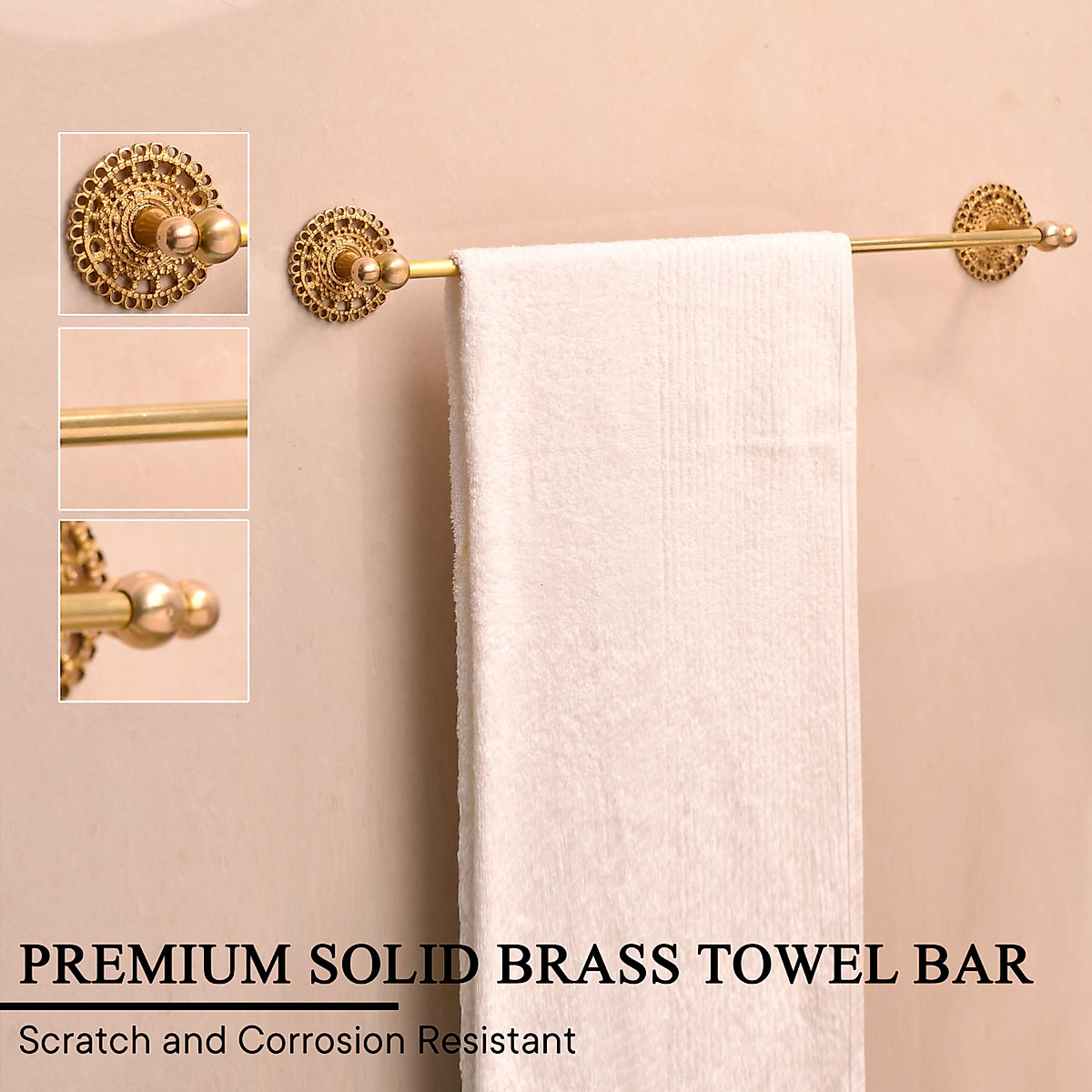 Indian Shelf Brass Towel Bar- Brass Hand Towel Rack- Boho Bathroom Towel Bar- Gold Hand Towel Bar- Golden Bathroom Hardware- Bathroom Accessories- Towel Bar for Bathroom Wall- Unique Hand Towel Bar