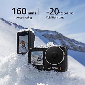 DJI Osmo Action 3 Creator Combo, Action Camera 4K + 155° Super-Wide FOV, 10-Bit Color Depth, Stabilization, Cold Resistant, 2 Batteries and 32GB microSD Card, Mini Action Camera for Vlog