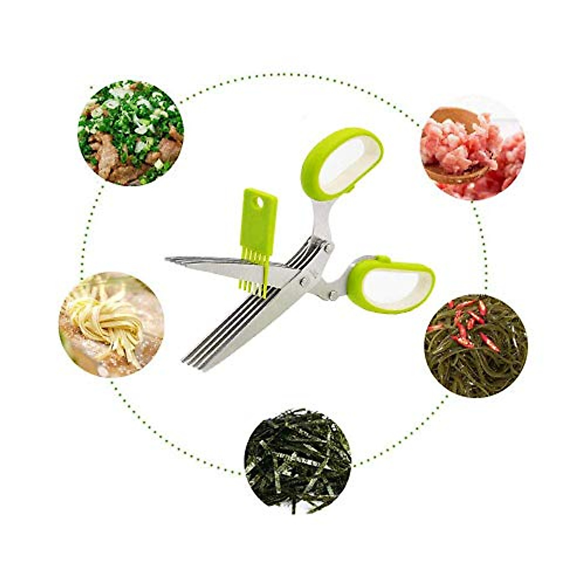 Herb Scissors Set - Kitchen Chopping Shears Multipurpose Herb Cutting Scissors with Stainless Steel 5 Blades and Cover, Cleaning Comb, Green Onion Cutter, Vegetable Peeler Kitchen Gadgets
