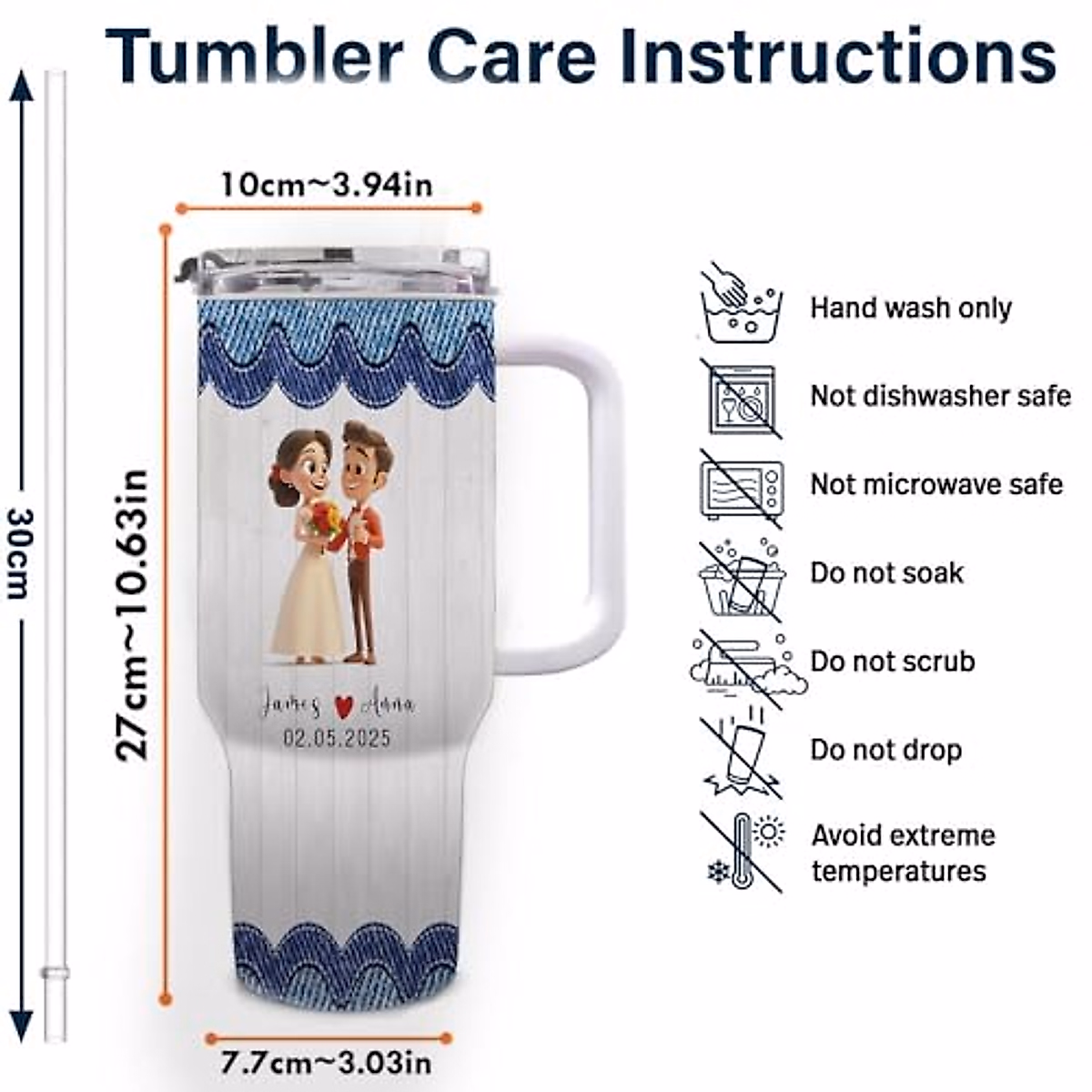 Custom 40oz Tumbler with Handle – romantic dance-Personalized Couple Gift for Anniversary Wedding Gift, Birthday, Mother's Day, Valentine’s Day 8dAKmy