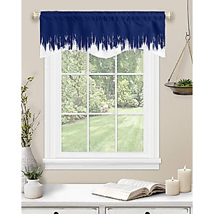 YOKOU Kitchen Valances for Windows Abstract Oil Painting Smear Navy Blue White Light Filtering Short Curtains for Windows Bedroom Privacy Added Rod Pocket Design 60x18inch,2pcs