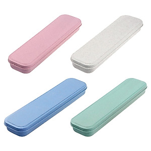 MY MIRONEY 4 Pieces Travel Tableware Storage Box Portable Cutlery Storage Box Case Chopsticks Spoon Fork Travel Utensils Storage Box, Pink, Blue, Beige, Green