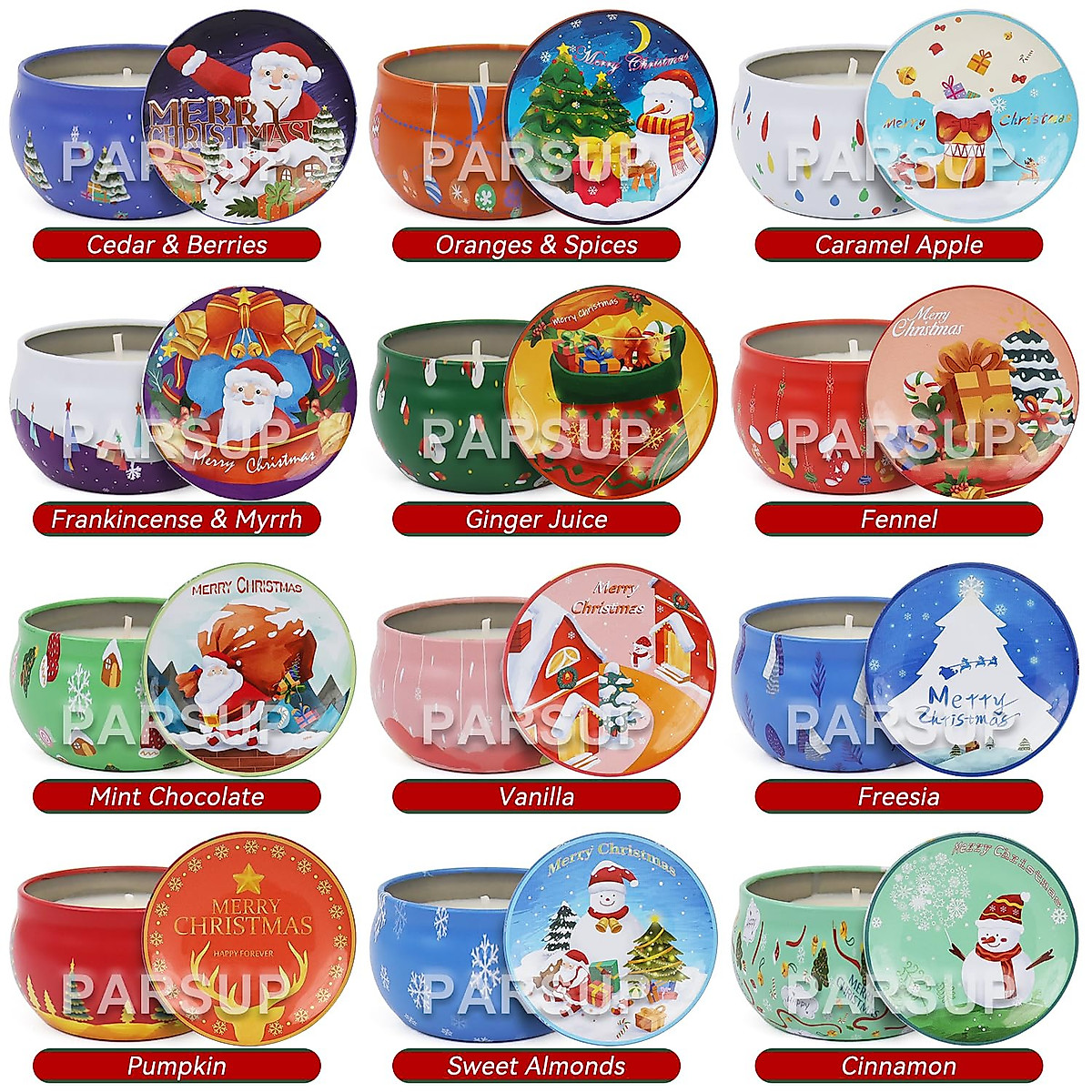 12 Pack Christmas Scented Candles, 2.5OZ Jar Candles, 12 Christmas Fragrances Scented Candle Set for Women, 12 Hour Burning Time, Candle Gift for Mom, Grandma, Teacher, Coworks