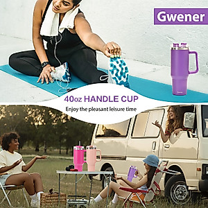 40 oz Tumbler With Handle and Straw Lid, Stainless Steel Insulated Tumblers Travel Mug, for Hot and Cold Beverages Thermos Travel Coffee Mug for Both Men and Women (Purple)