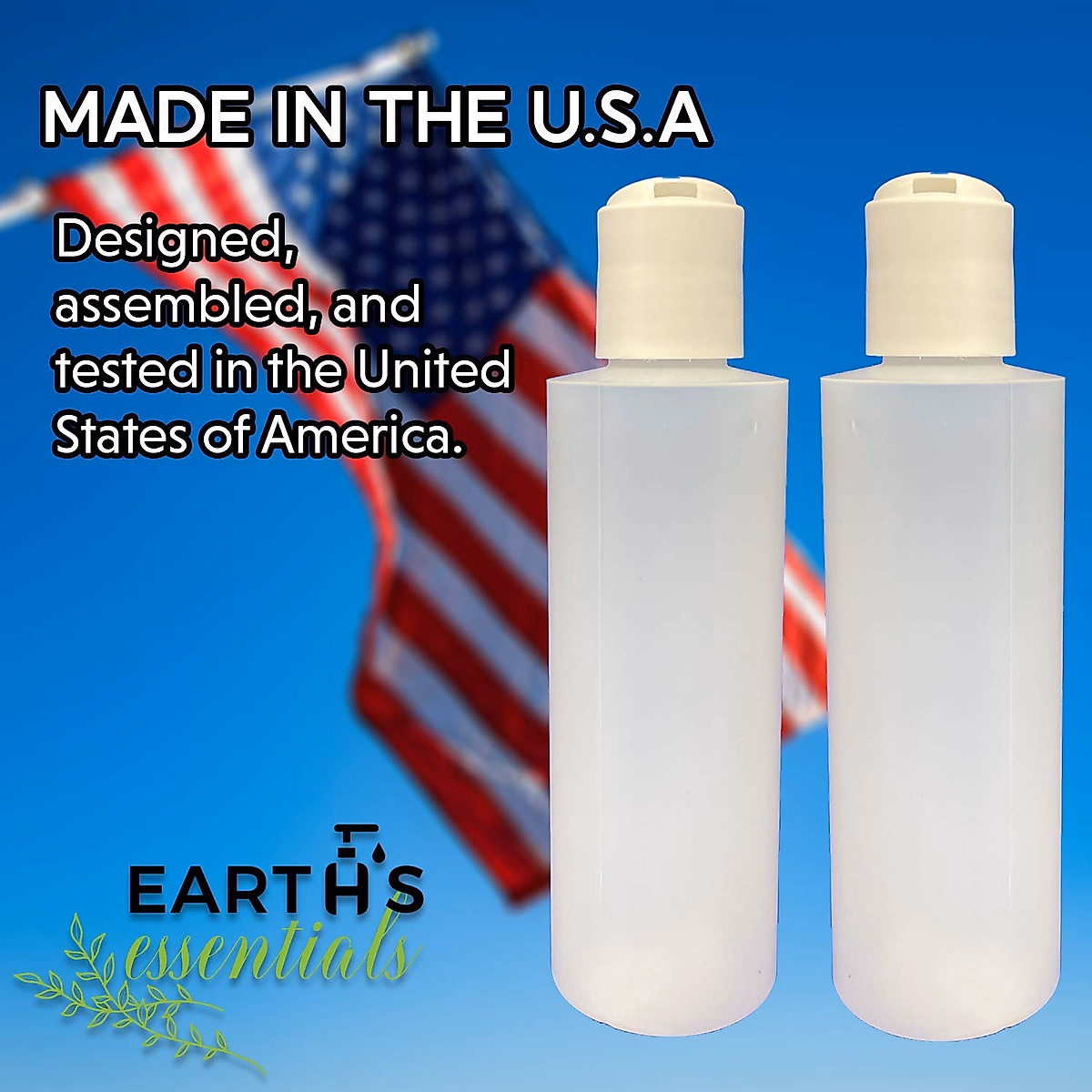 Earth's Essentials 12 Pack Of Refillable Eight Ounce. Squeeze Bottles With One Hand Press Cap Dispenser Tops-Great For Dispensing Lotions, Shampoos and Massage Oils.