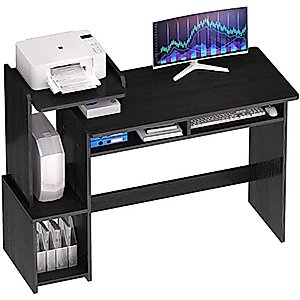 WOODYNLUX Computer Desk with Drawers, Home Office Desk with Printer Shelf, Writing Desk Study Table for Small Spaces Corner Desk, Easy Assemble, Black.