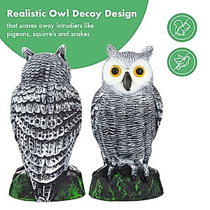 Fake Owl Decoy and Bird Deterrent - Plastic Owls to Scare Birds Away - Effective Bird Deterrent Devices as Scarecrow for Garden - Bird Repellent Devices Outdoor. Keep Birds Away!