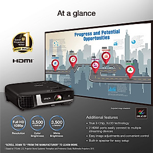 Epson EX9230 3-Chip 3LCD Full HD 1080p Projector, 3,500 Lumens Color Brightness, 3,500 Lumens White Brightness, HDMI, Built-in Speaker, 16,000:1 Contrast Ratio