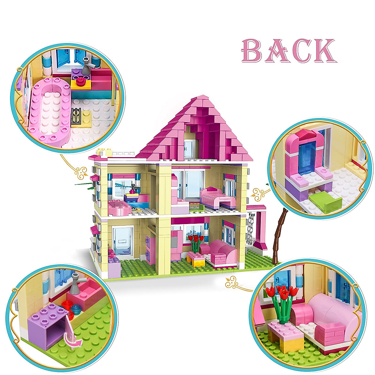 Finebely Dream Girls Friends House Building Set, Villa House Building Blocks Kit Included 4 Mini Toy Figures, a Buildable Car, Swing, for Girls Kids Aged 8 Years and Up, 892 PCS