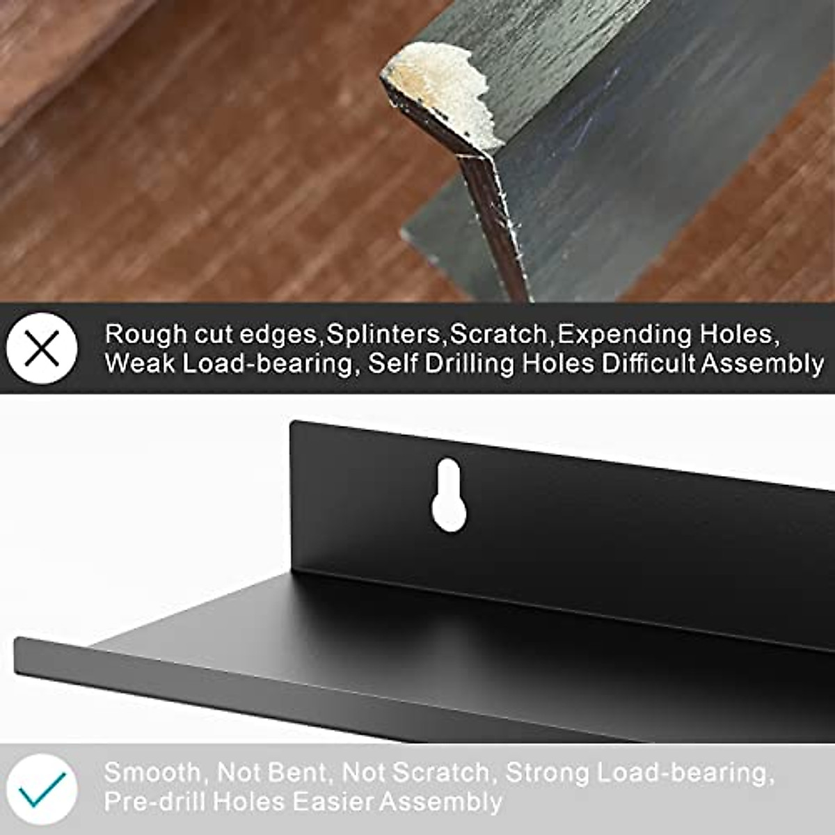 Veckle Bathroom Shelf, Floating Shelves Set of 4, Wall Mounted Modern Rustic Shelf Ledge, Metal Wall Shelve 15 in W x 4.5 in D, Black