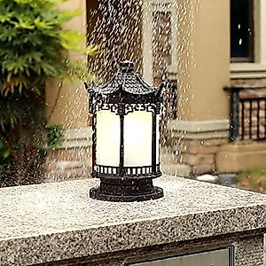 CZLZY Retro Chinese Style Aluminum E27 Pillar Lamp Outdoor Waterproof Post Light Patio Garden Base Column Light Villa Fence Decoration Landscape Light Lawn Light