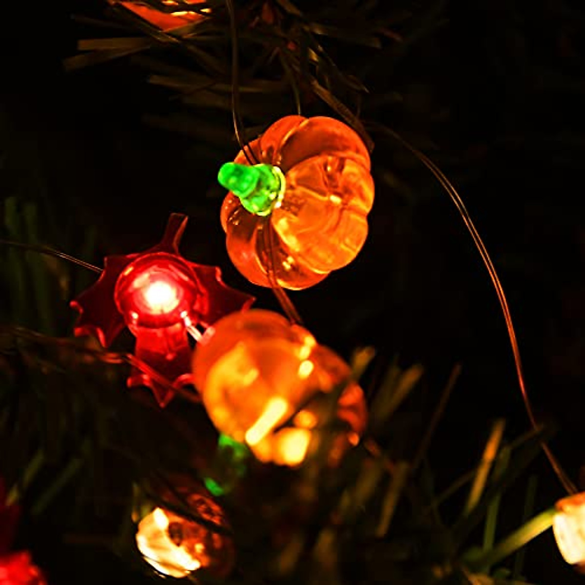 TWONGIFT Autumn LED Solar String Lights Outdoor,40LED Maple Pumpkin Acorn Thanksgiving Decorative Lights Indoor,18ft Fall Garland Solar Turkey Lights for Halloween,Garden,Mantel,Kitchen(8 Modes)