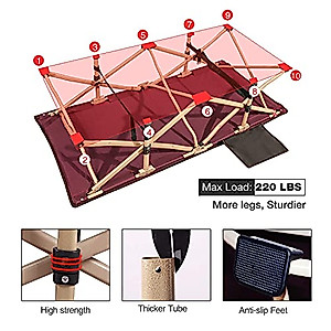 REDCAMP Extra Long Kids Cot for Camping, Sturdy Steel Folding Toddler Cot Bed for Travel Sleeping, Portable with Carry Bag,Wine Red New