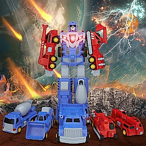 SAITI Toys for 3 4 5 6 Year Old Boys - Construction Transform Robot Toy Cars STEM Building Toys for Kids 5-in-1 Construction Assemble Vehicles Toys Pull-Back Cars Christmas Birthday Gift for Kids