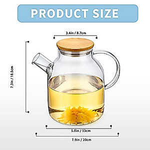 Popward 1800ml /60.9oz Glass Teapot with Infuser, Glass Pitcher with Bamboo Lid, Tea Pot for Loose Tea, Teapot for Stovetop Safe, Clear Teapot, Glass Tea Pot, Glass Tea Kettle, Glass Pot