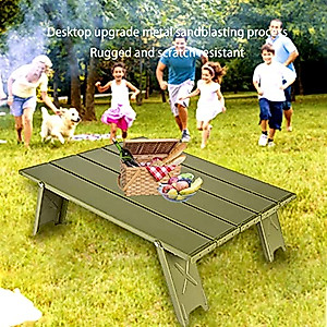 Small Camping Table - Mini Green Folding Beach Picnic Table,Camping Tent Table Camping Meal Portable Coffee Table Home Bed Aluminum Plate Table Army Green ??