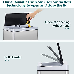 13 Gallon/50 Liter Kitchen Trash Can, Stainless Steel Garbage Can with Lid, Foot Pedal, Fingerprint-Resistant Finish, Soft Close Lid, Automatic Motion Sensor Trash Can for Kitchen Bathroom Office