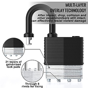 Padlock with Key, [2 Pack] [4 Keys] Diyife Padlock Waterproof Lock Key Padlocks 40mm Heavy Duty Padlocks Anticut, Oustside Laminated Steel for Gym Locker, Garage, Fence, Shed, Yard,Outdoor & Indoor