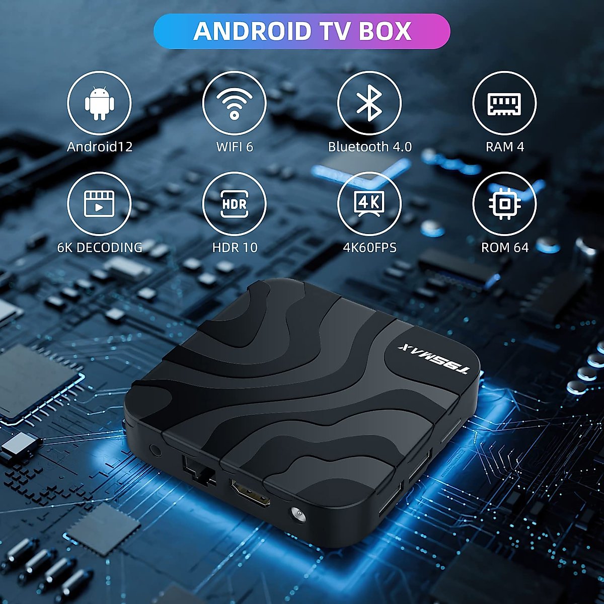 Android TV Box 12.0, T95Max H618 4GB RAM 64GB ROM Android Box with Quad Core GPU Mali-G31 MP2 Support 6K 3D, 2.4GHz/5GHz Dual WiFi with BT 4.0 USB 2.0 Smart TV Box