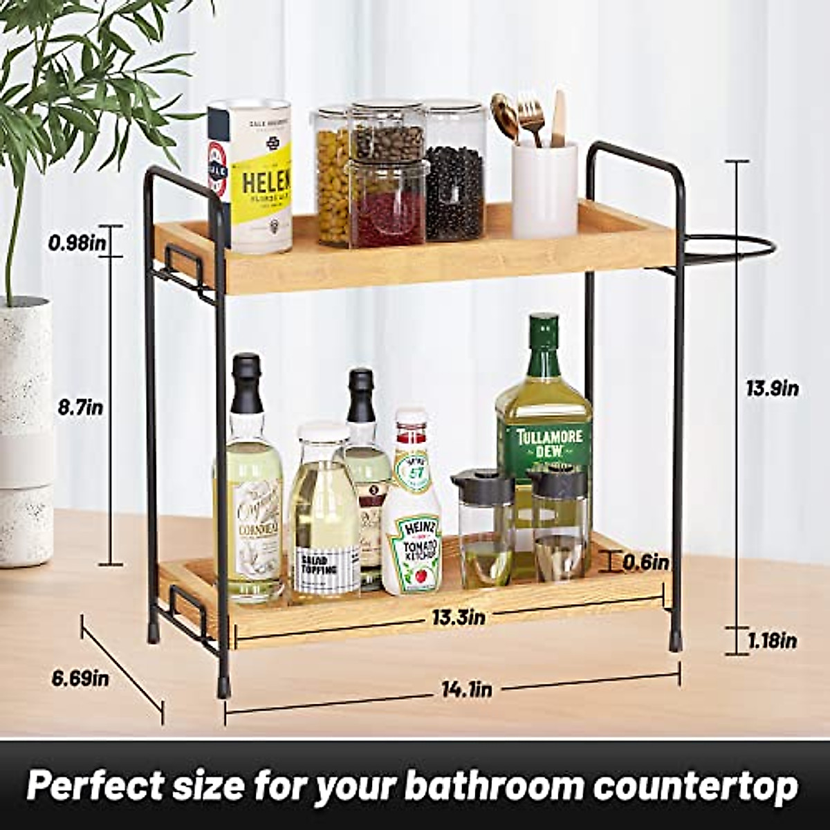 sitanes Bathroom Organizer Countertop, 2-Tier Wooden Counter Organizer for Bathroom, No Drilling Vanity Organizer for Makeup Cosmetic Perfume Skincare, Counter Shelf for Bathroom Kitchen Dresser Top