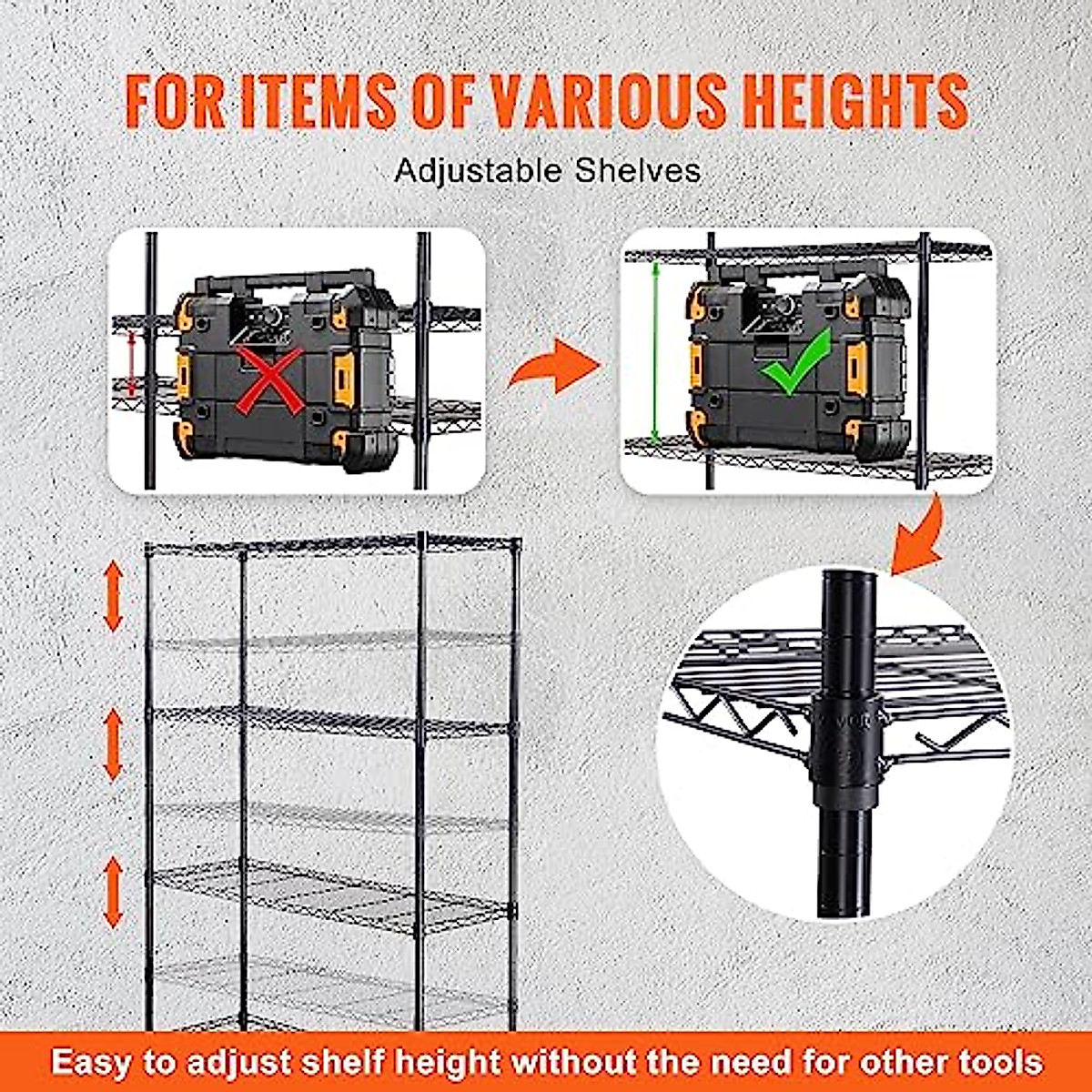 VEVOR Storage Shelving Unit, 4-Tier Adjustable Storage Shelves, 48" L x 18" W x 74" H Garage Storage Shelves, Metal Shelves with Wheels for Kitchen Pantry Basement Bathroom Laundry