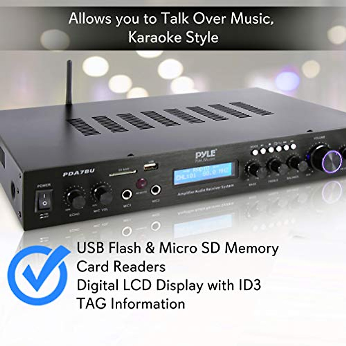 Pyle - 5 Channel Rack Mount Bluetooth Receiver, Home Theater Amp, Speaker Amplifier, Bluetooth Wireless Streaming, MP3/USB/SD/AUX/FM Radio, 200 Watt, w/Digital ID3 LCD Display from - PDA7BU.5
