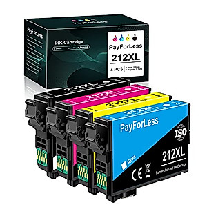PayForLess Remanufactured 212XL Ink Cartridge for Epson 212XL T212XL 212 XL for Expression Home Epson XP-4100 Epson XP-4105 Workforce WF-2830 WF-2850 Printer 4pack(Black Cyan Magenta Yellow)
