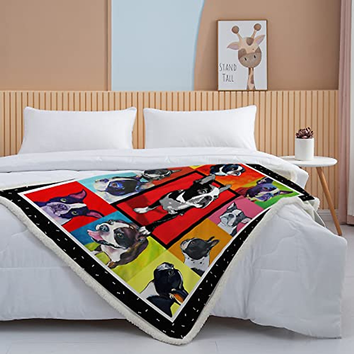 Bedmust Boston Terrier Blanket Colorful Painting Animal Pet Plush Blanket Cute Puppy Dog Cozy Fleece Blanket Boston Terrier Decor Gifts for Women (50X60 inches)