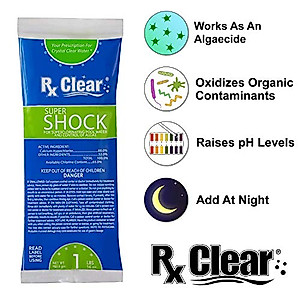 Rx Clear Super Shock for Swimming Pools | Chlorinator and Algaecide | 68% Calcium Hypochlorite Shock | Kill Pool Algae for a Crystal Clear Pool | One Pound Bags | 12 Pack