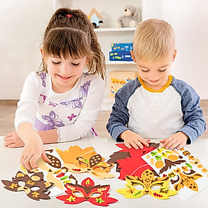 Dvbonike 16Pcs Fall Maple Leaf Mask Craft Kits for Kids Make Your Own Foam Woodland Animal 3D Masks DIY Autumn Stickers Mask Fall Harvest Thanksgiving Party Favor Art Project Family Classroom Activity