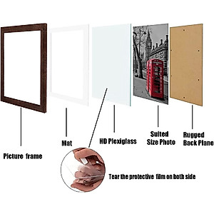 PWTAKO 11x14 Picture Frame Set of 6, Display Pictures 8x10 with Mat or 11x14 Without Mat for Wall Mounting,Rustic Brown