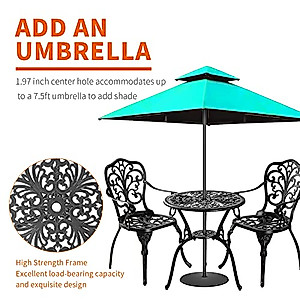 Withniture Bistro Set 3 Piece Outdoor, Round Bistro Table and Chairs Set of 2, Cast Aluminum Patio Bistro Sets with Umbrella Hole Outdoor Furniture for Garden, Porch, Black