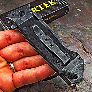 VORTEK Ball Bearing Pivot System Heavy Duty EDC Folding Pocket Knife: 8Cr13MoV Razor Sharp Blade - LMF Style Pommel with Lanyard - Smooth Fast One Hand Opening