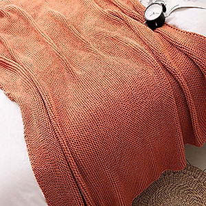 TREELY Knitted Throw Blanket Rust Orange Knit Throw Blanket for Couch Sofa Beach Chair, 50" x 60"