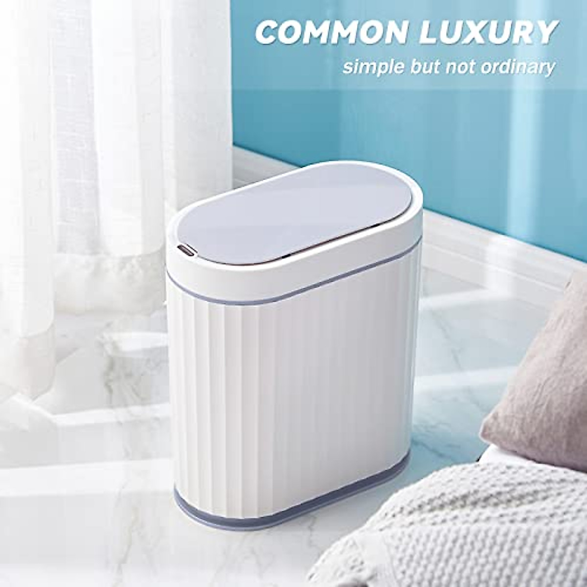 ELPHECO Bathroom Motion Sensor Trash can 8 Litre Automatic Garbage Can, 2 Gallon Slim Plastic Smart Trash Can with Lid, Waterproof Intelligent Trash Bin for Bedroom, Bathroom, Kitchen, Office